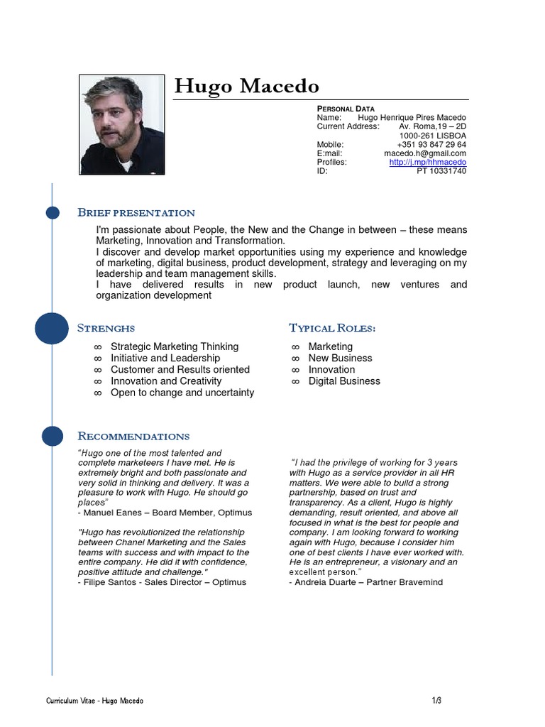 Curriculum Vitae - Hugo Macedo | PDF | Procter & Gamble | Innovation