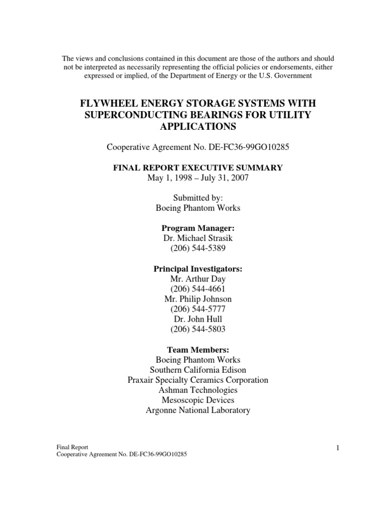 Flywheel Energy Storage Systems With Superconducting Bearings For ...