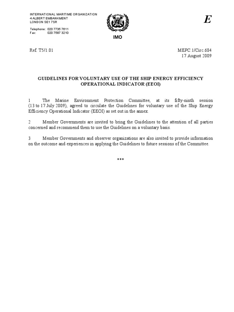 MEPC.1 - Circ.684 - Guidelines For Voluntary Use of EEOI | PDF ...