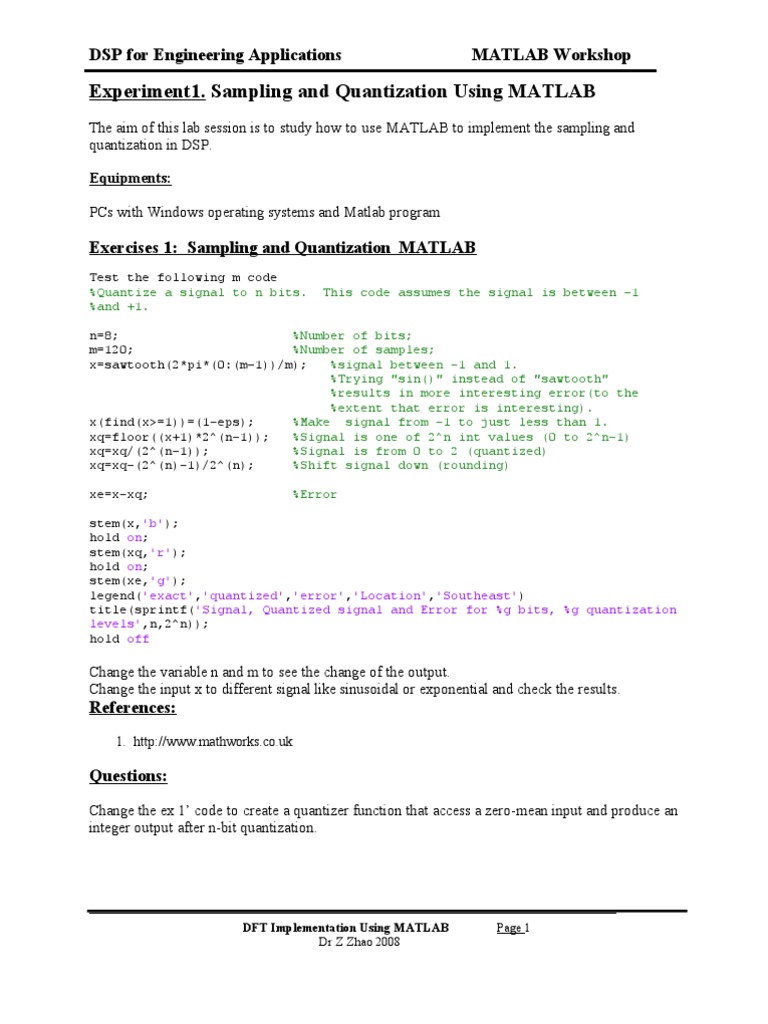 Lab 1 - Sampling and Quantization Using MATLAB | PDF | Signal ... Lab 1 - Sampling and Quantization Using MATLAB | PDF | Signal ...