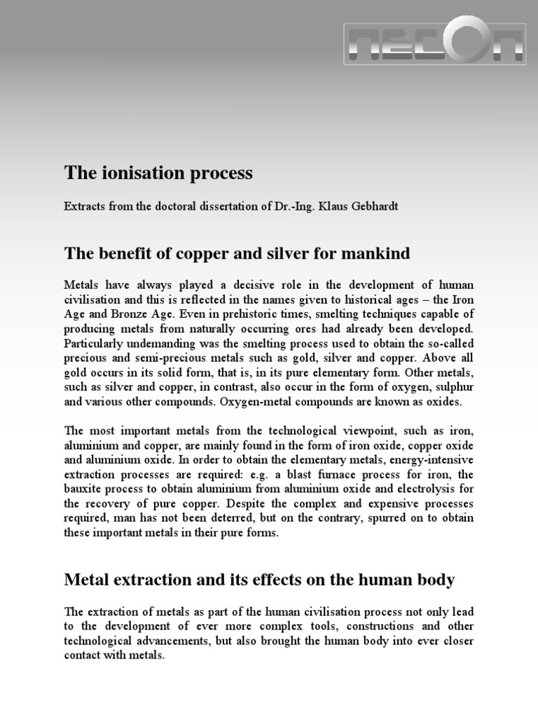 The Ionisation Process: The Benefit of Copper and Silver For Mankind ...