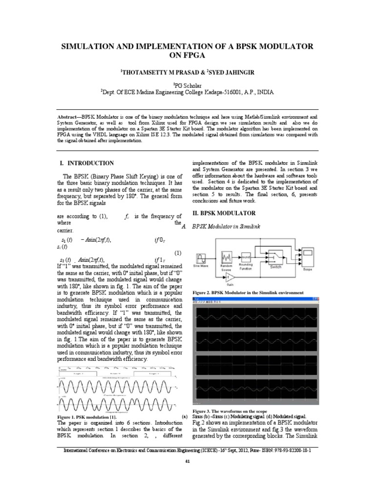 Simulation and Implementation of a BPSK Modulator on FPGA | PDF | Modulation | Field ...