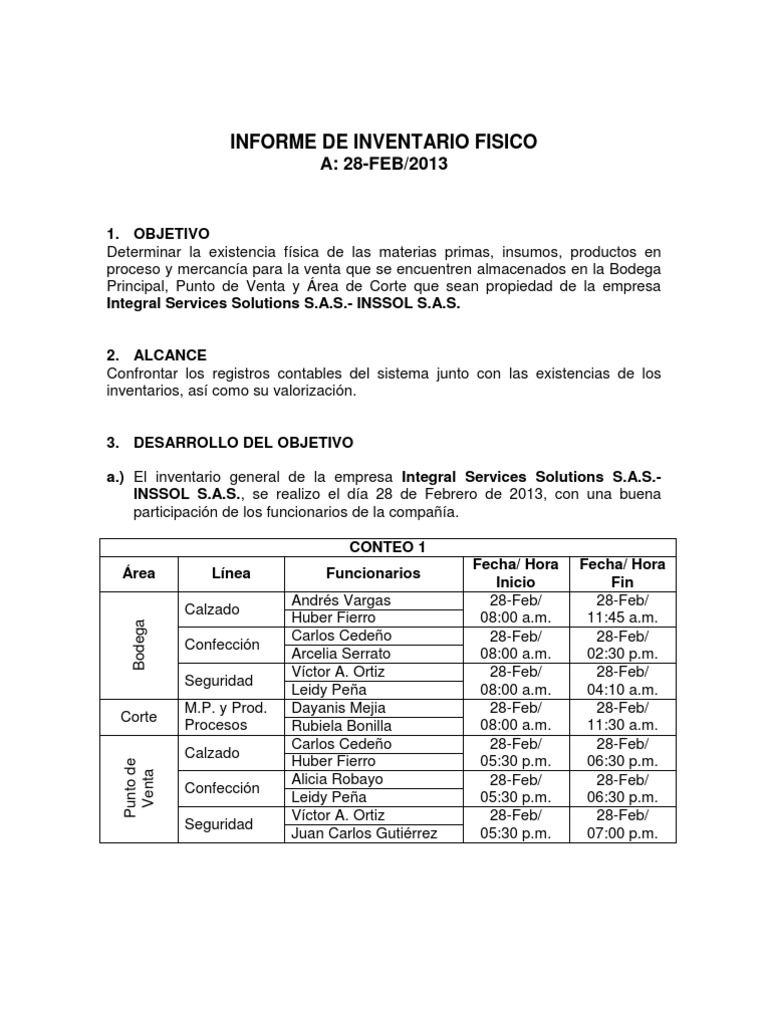 Informe De Inventario Fisico Inventario Jerga Corporativa