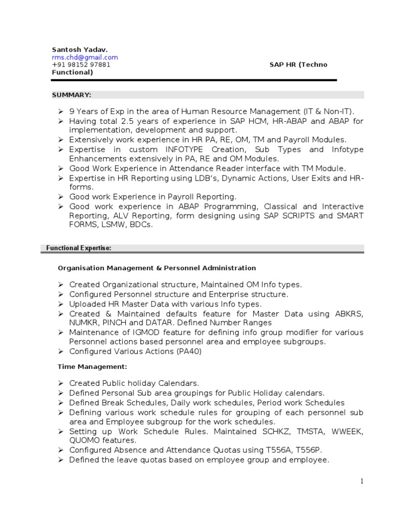 SAP HCM Resume | PDF | Payroll | Enterprise Resource Planning