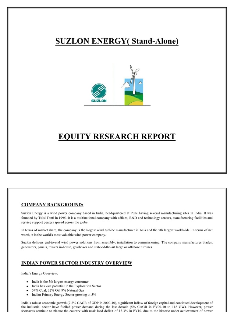 Suzlon Energy Final | PDF | Wind Power | Stocks