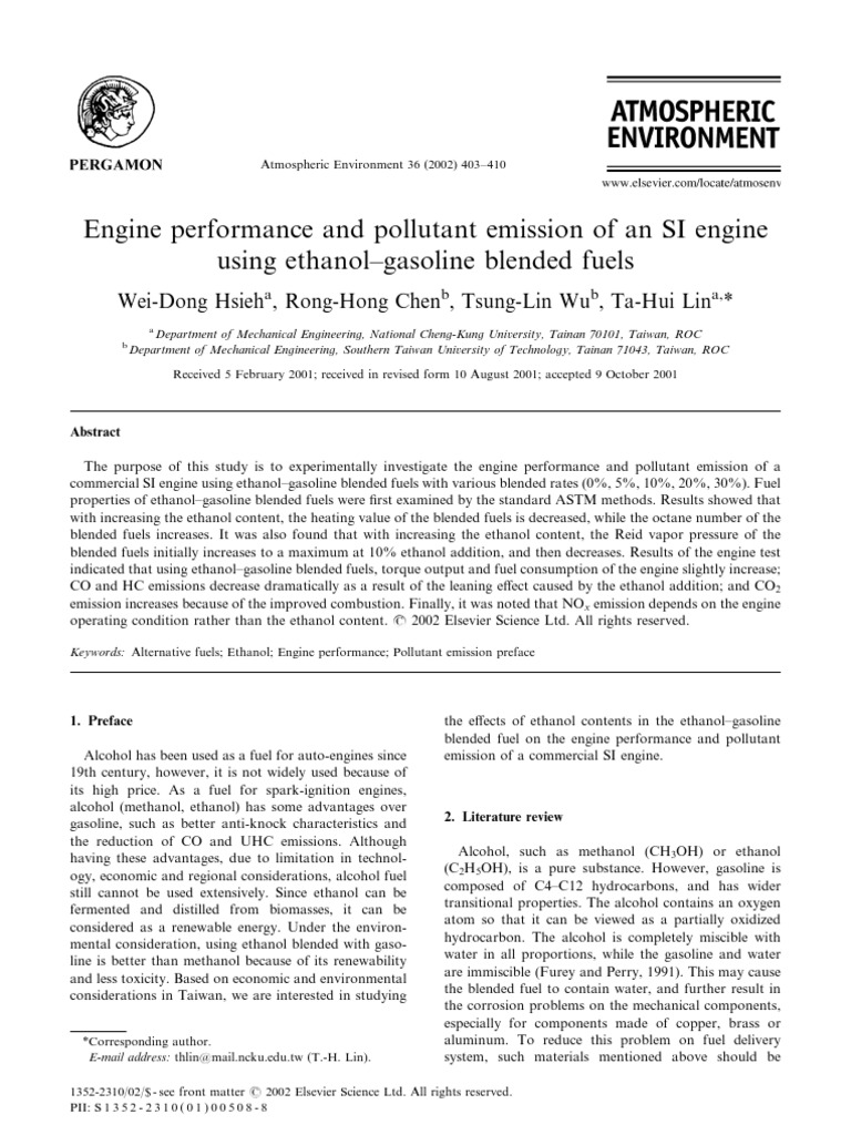 Engine Performance And Pollutant Emission Of An Si Engine Using Ethanol Gasoline Blended Fuels