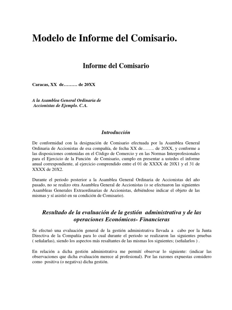 Modelo Informe Comisario | PDF | Contador | Gobierno