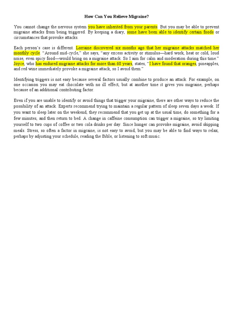 How Can You Relieve Migraine | PDF | Perfect (Grammar) | Migraine