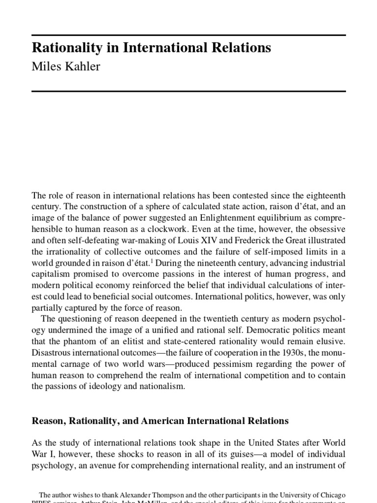 Reason Rationality and American IR | PDF | Rationality | International ...