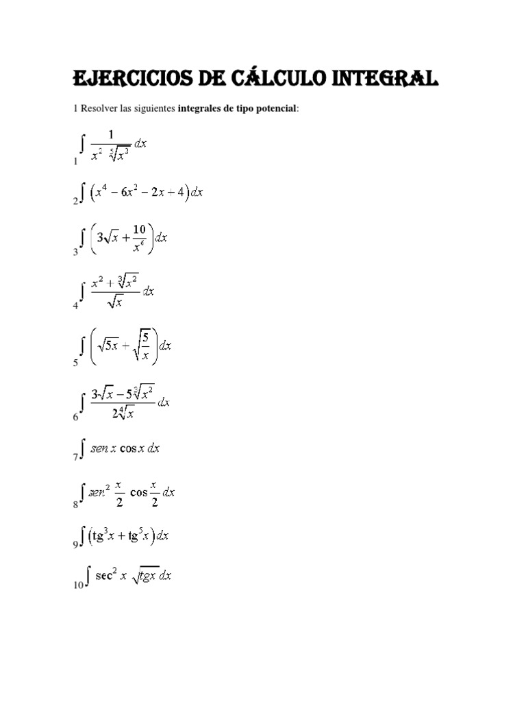 Ejercicios de Cálculo Integral | PDF | Integral | Función continua