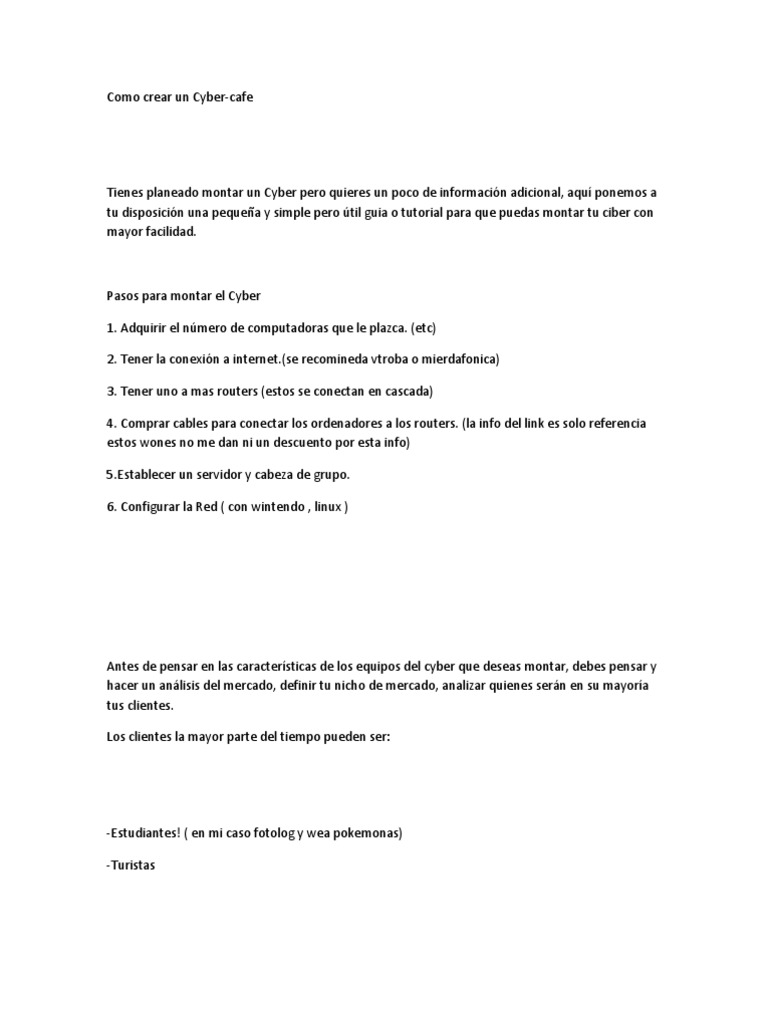 Guía para montar un Cyber-café | PDF | Red de computadoras | Internet