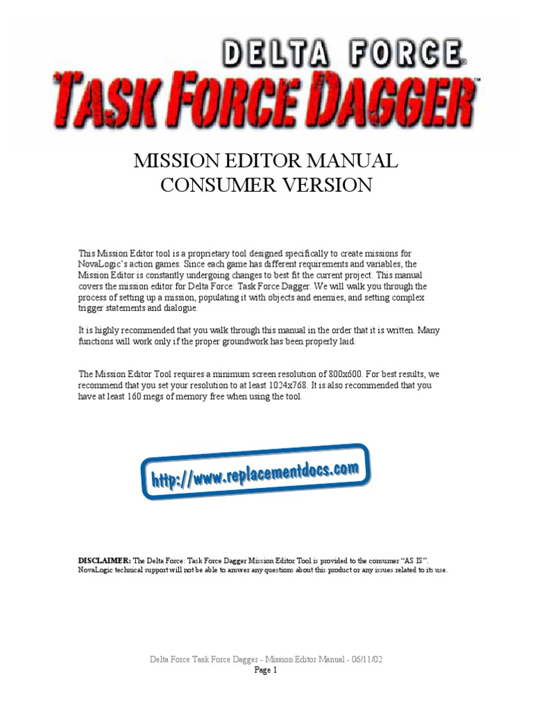 Delta Force 4 - Task Force Dagger - Mission Editor Manual - PC | PDF | Shadow | Button (Computing)