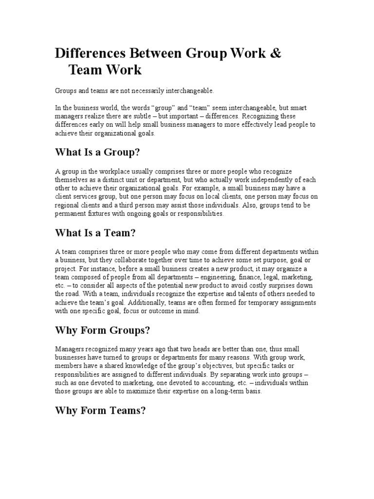 Differences Between Group Team Pdf Goal Leadership