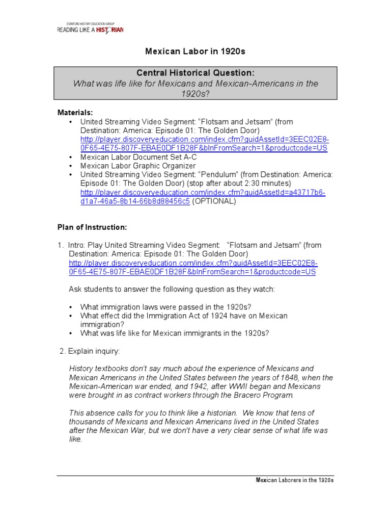 Mexican Laborers in 1920s Lesson Plan | PDF | Lynching | Mexico