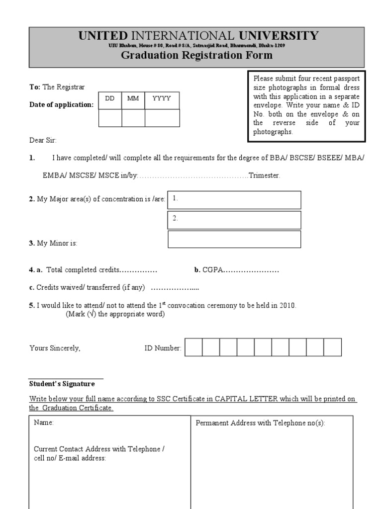 Sample Application Form for Graduation | Master Of Business ...