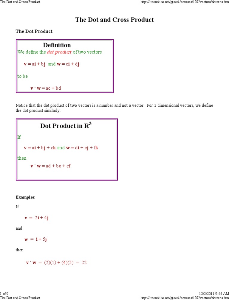 The Dot and Cross Product | PDF | Euclidean Vector | Determinant