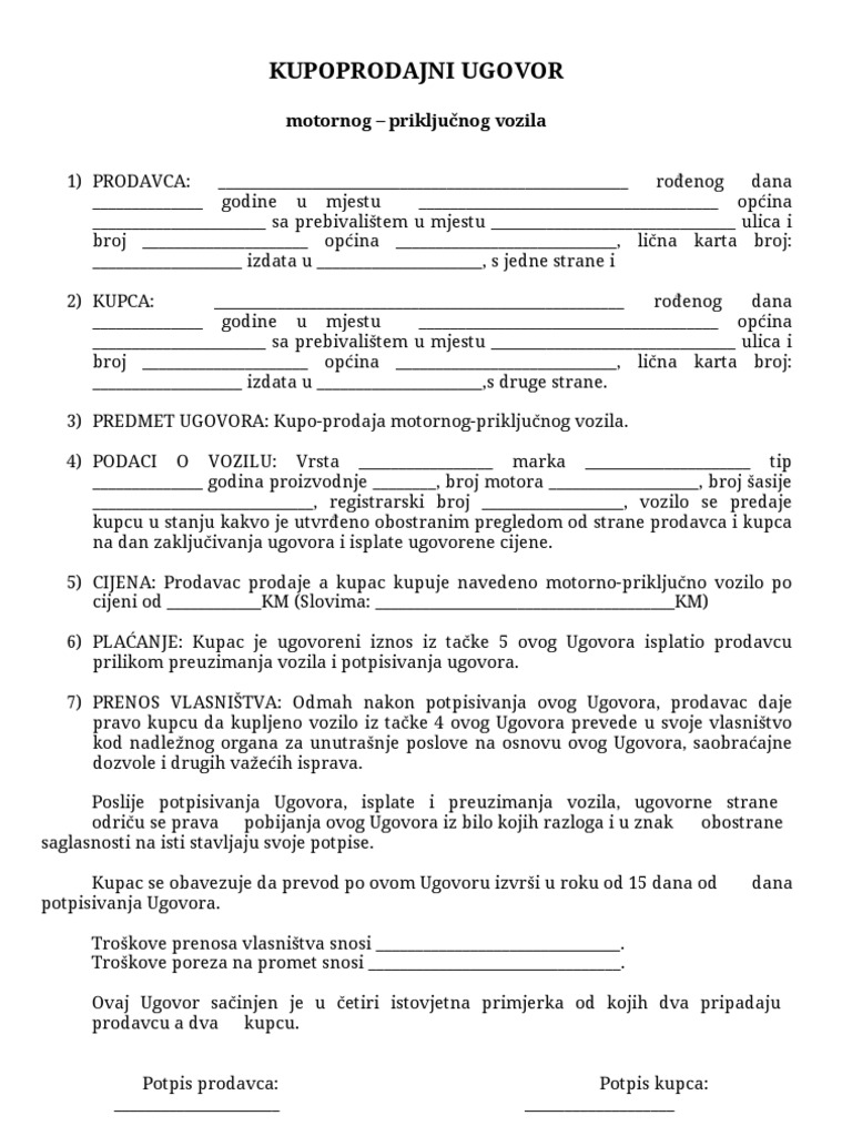 Kupoprodajni Ugovor | PDF
