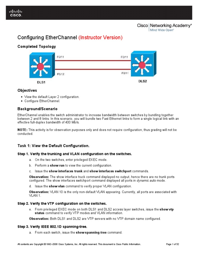 Configuring EtherChannel CISCO ROUTER | PDF