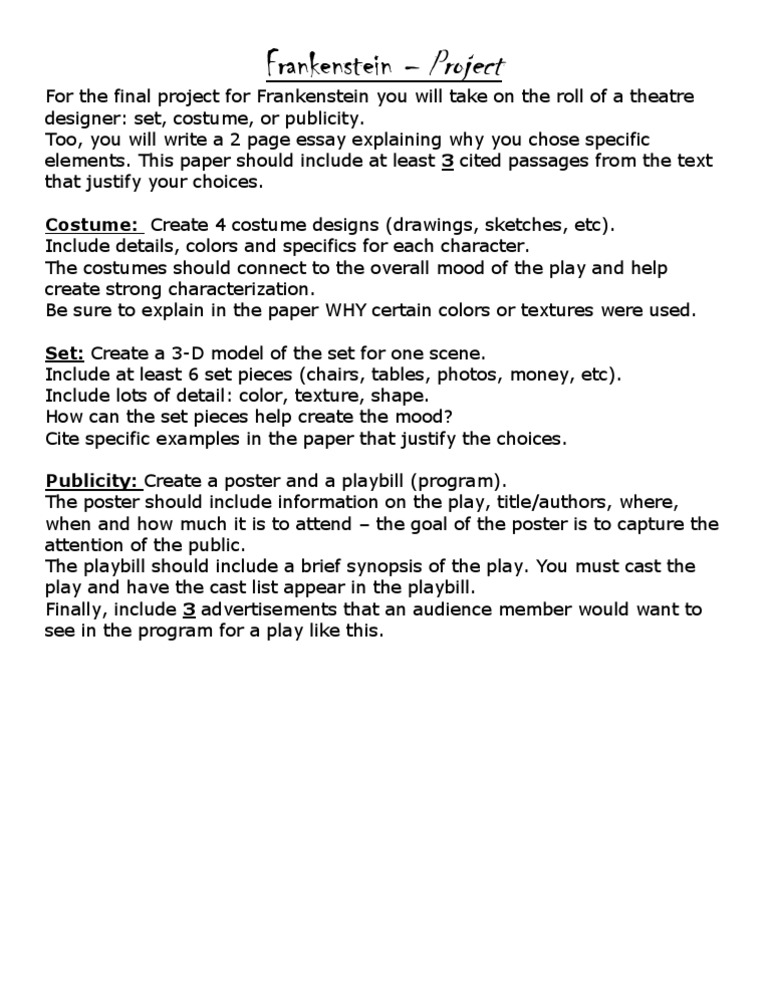 Frankenstein Theatre Design Project Guide | PDF