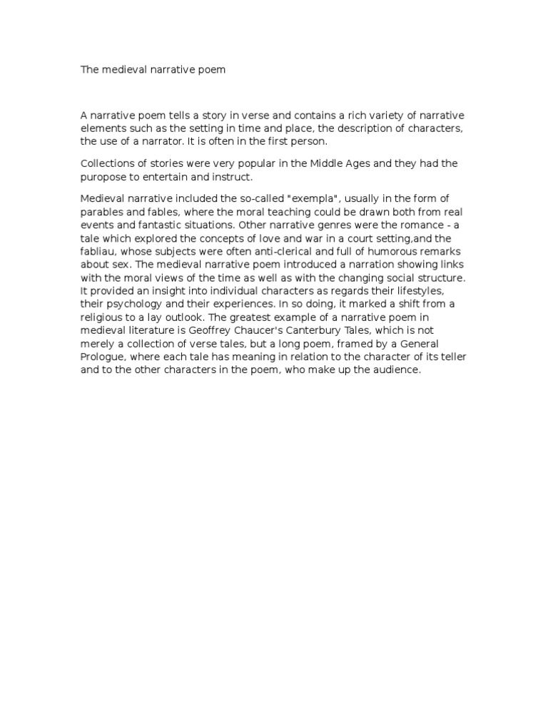 The Medieval Narrative Poem | PDF