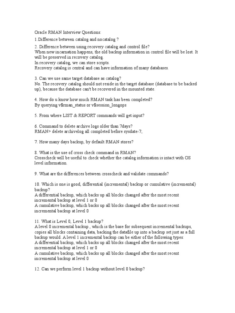 Oracle RMAN Interview Questions | Download Free PDF | Backup | Data