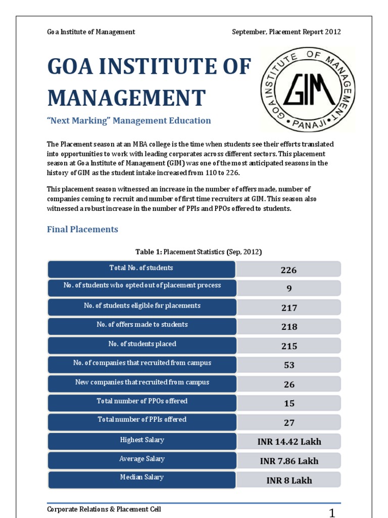 GIM September 2012 Placement Report | PDF | Investment Banking | Companies