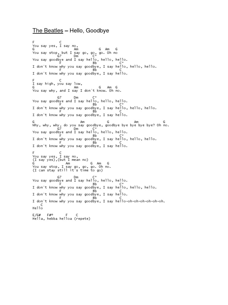 Beatles "Hello, Goodbye" Chords | PDF