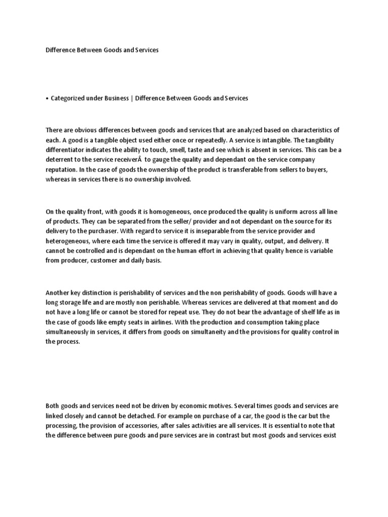 Difference Between Goods And Services Pdf Customer Relationship