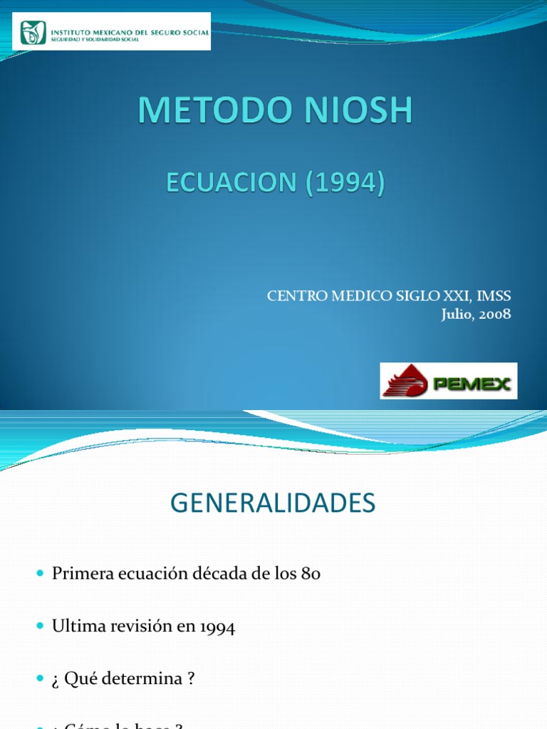 Presentacion Metodo Niosh | PDF | Factores humanos y ergonomía | Naturaleza