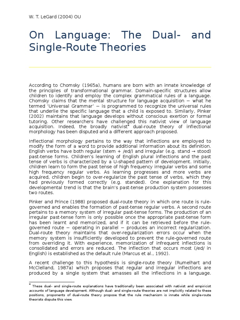 Language Acquisition: Dual vs. Single-Route | PDF | Language ...