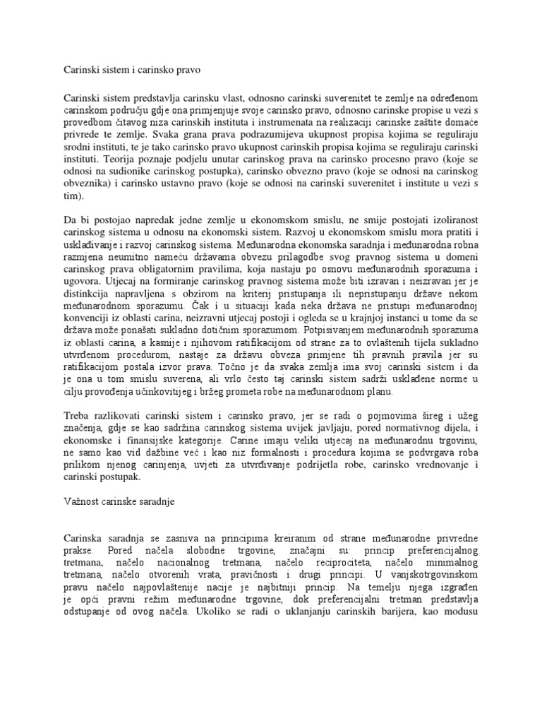 Carinski Sistem I Carinsko Pravo | PDF
