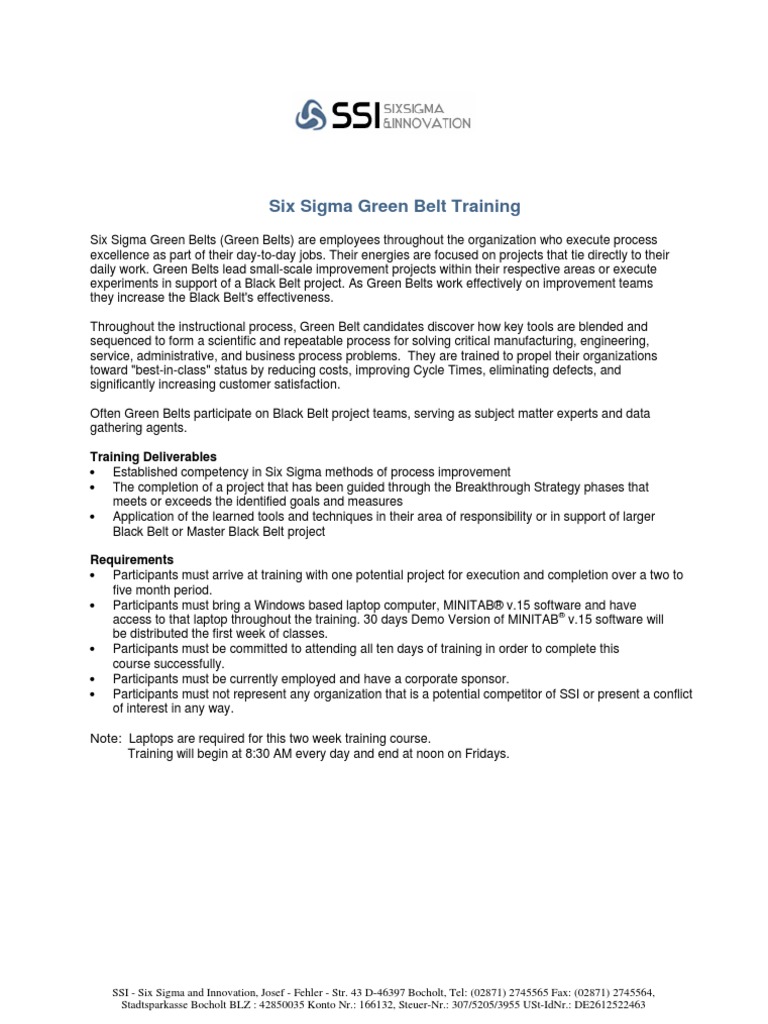 SSI Six Sigma Green Belt Training - 2009 | PDF | Six Sigma | Business ...