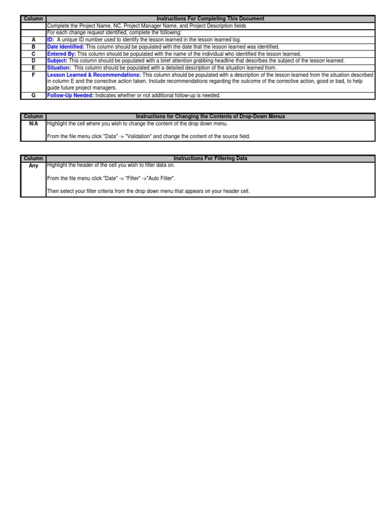 Lessons Learned Log Template | PDF