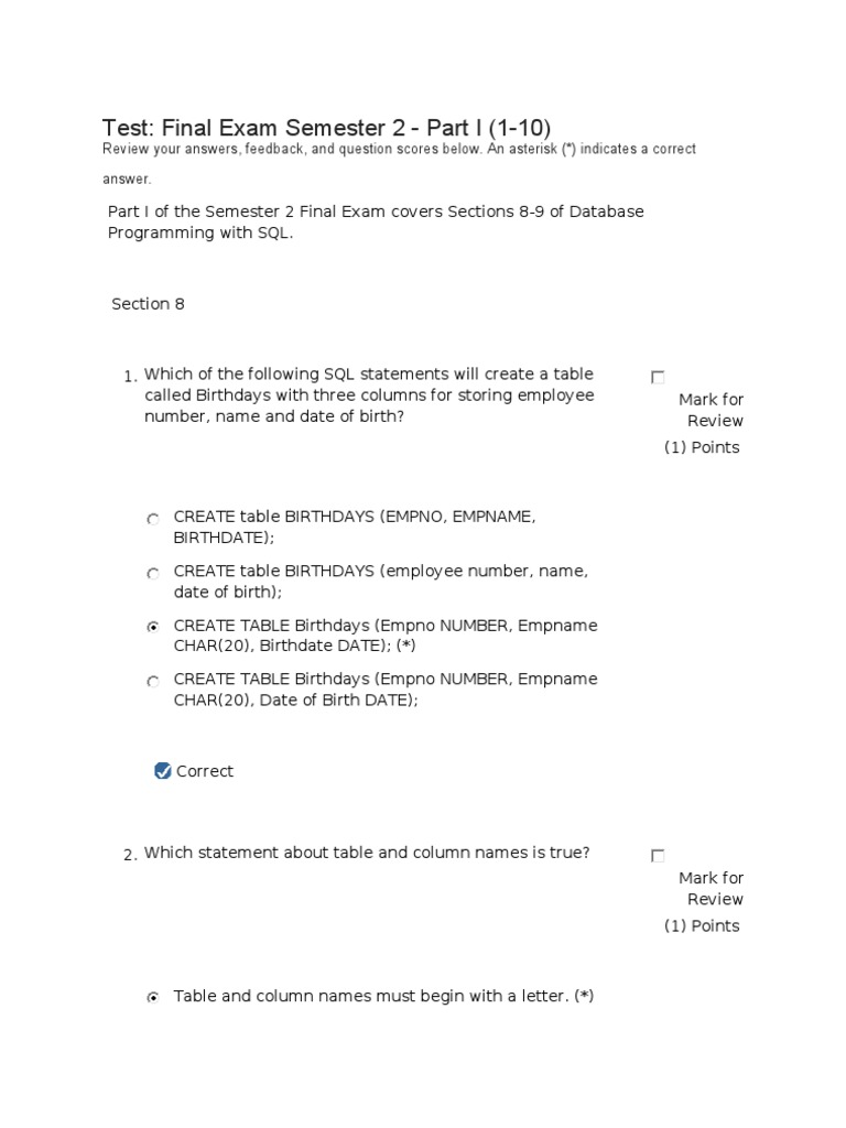 Oracle Final Exam Part I | PDF | Relational Database | Table (Database)