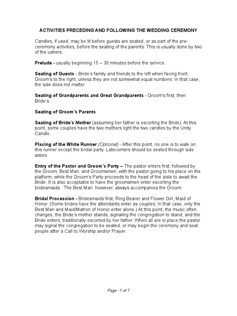 Wedding Ceremony Outline | PDF | Groomsman | Bridesmaid