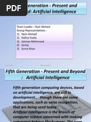 Fifth Generation (present And Beyond) Artificial Intelligence