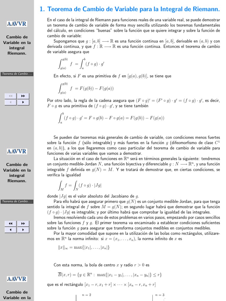 Teorema de Cambio de Variable para I de Reimann PDF | PDF | Integral | Derivado