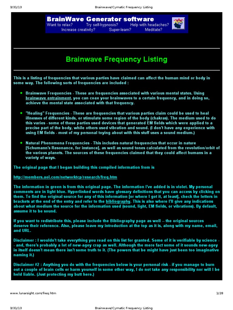 Brainwave Cymatic Frequency Listing | PDF | Brain | Electroencephalography