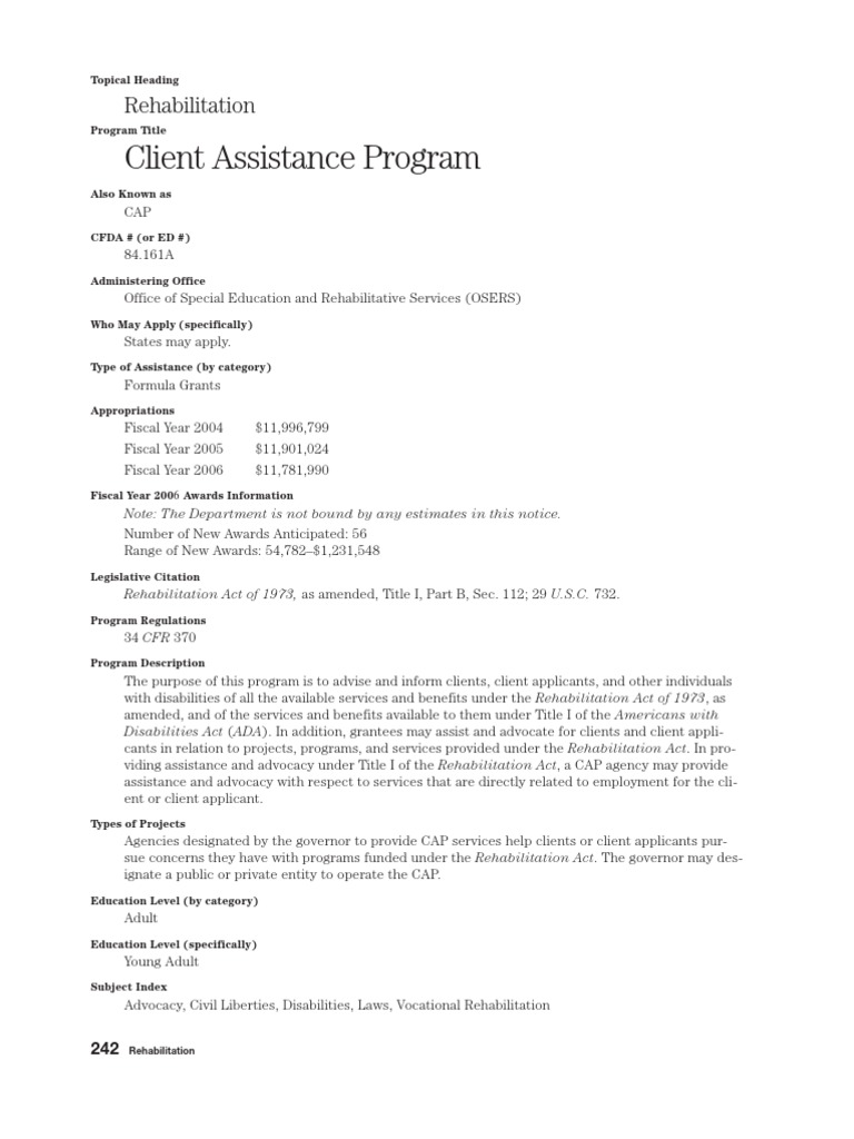 Client Assistance Program Overview | PDF | Rehabilitation Act Of 1973 ...