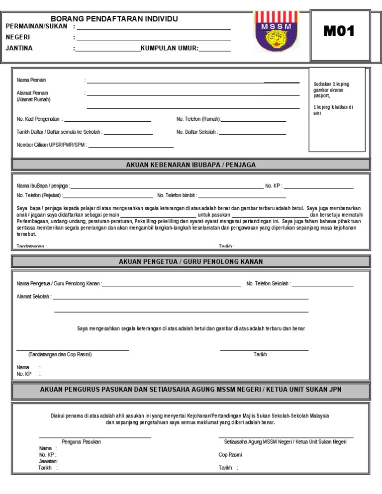 Borang Pendaftaran M01 Terkini | PDF