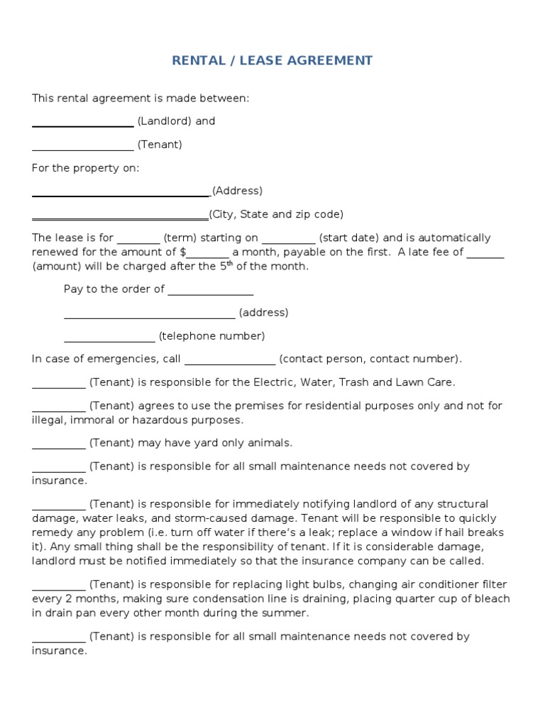 Simple Rental Agreement Template | PDF | Leasehold Estate | Landlord