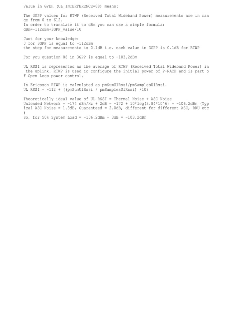 Understanding RTWP and UL RSSI Values | PDF