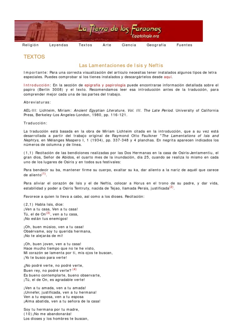 Las Lamentaciones de Isis y Neftis | PDF | Horus | Osiris