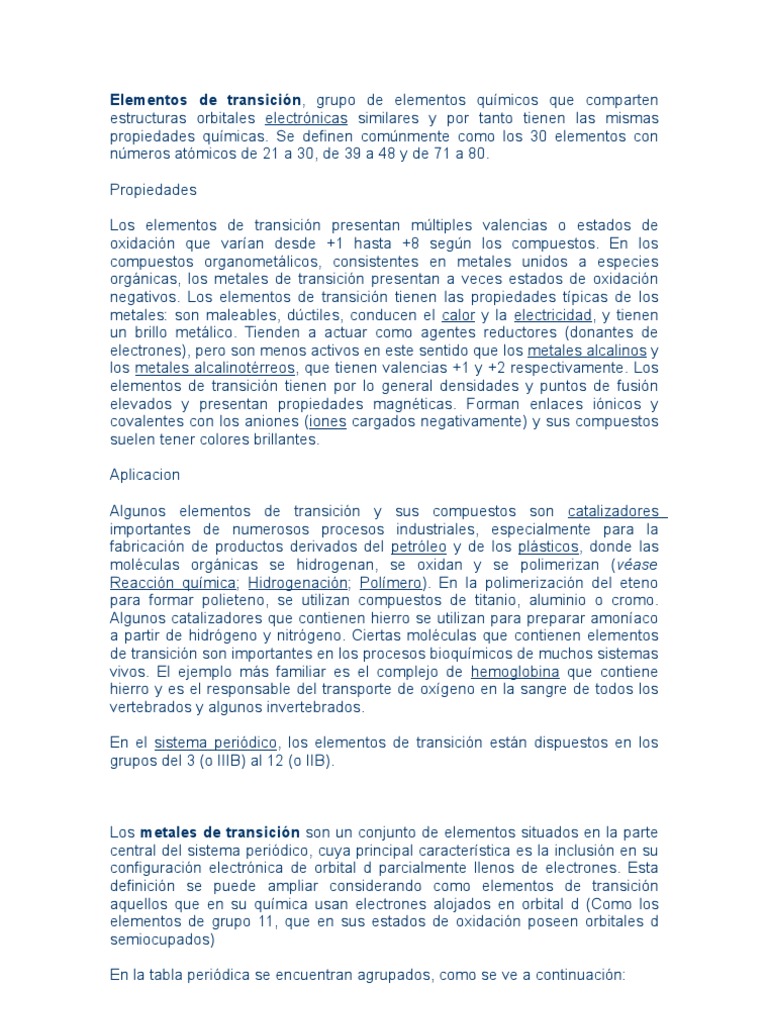 Características de los elementos de transición | PDF | Metales de ...