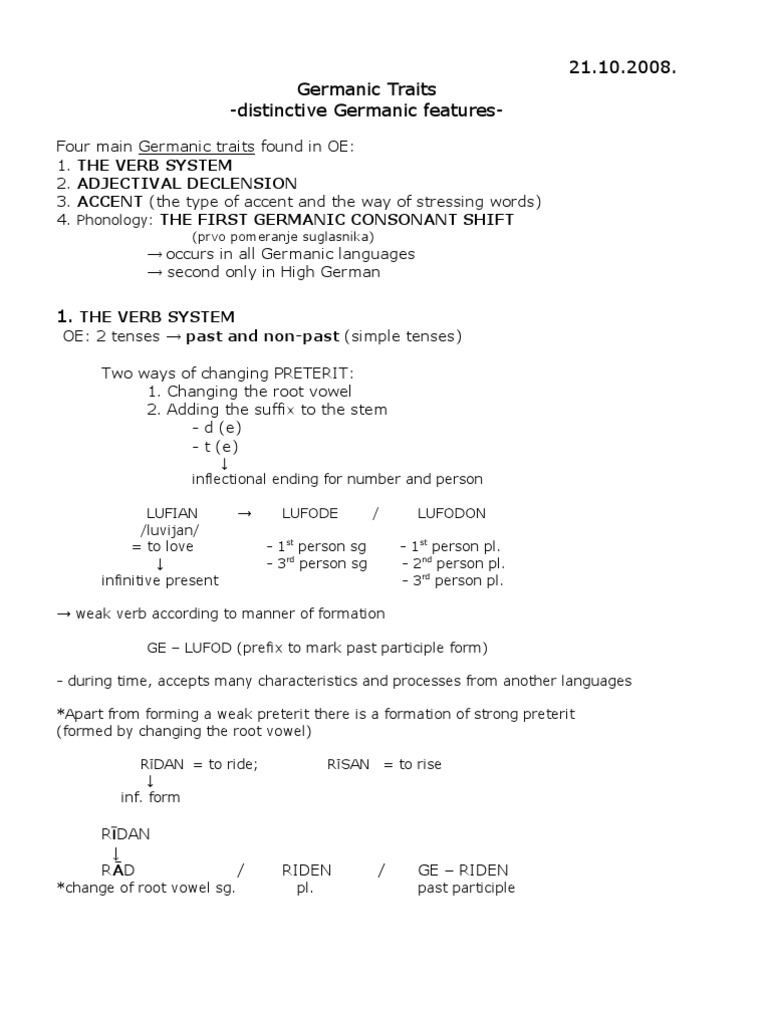 21.10.2008. Germanic Traits - Distinctive Germanic Features-: The First ...