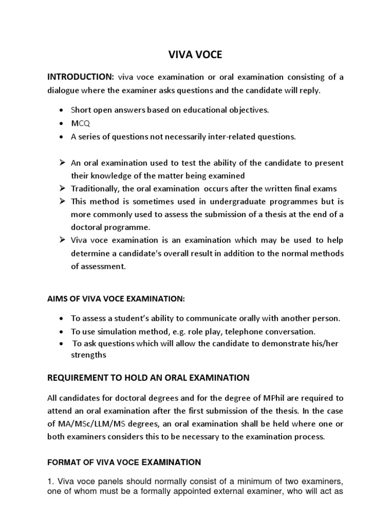 Viva Voce Exam | Thesis | Test (Assessment)