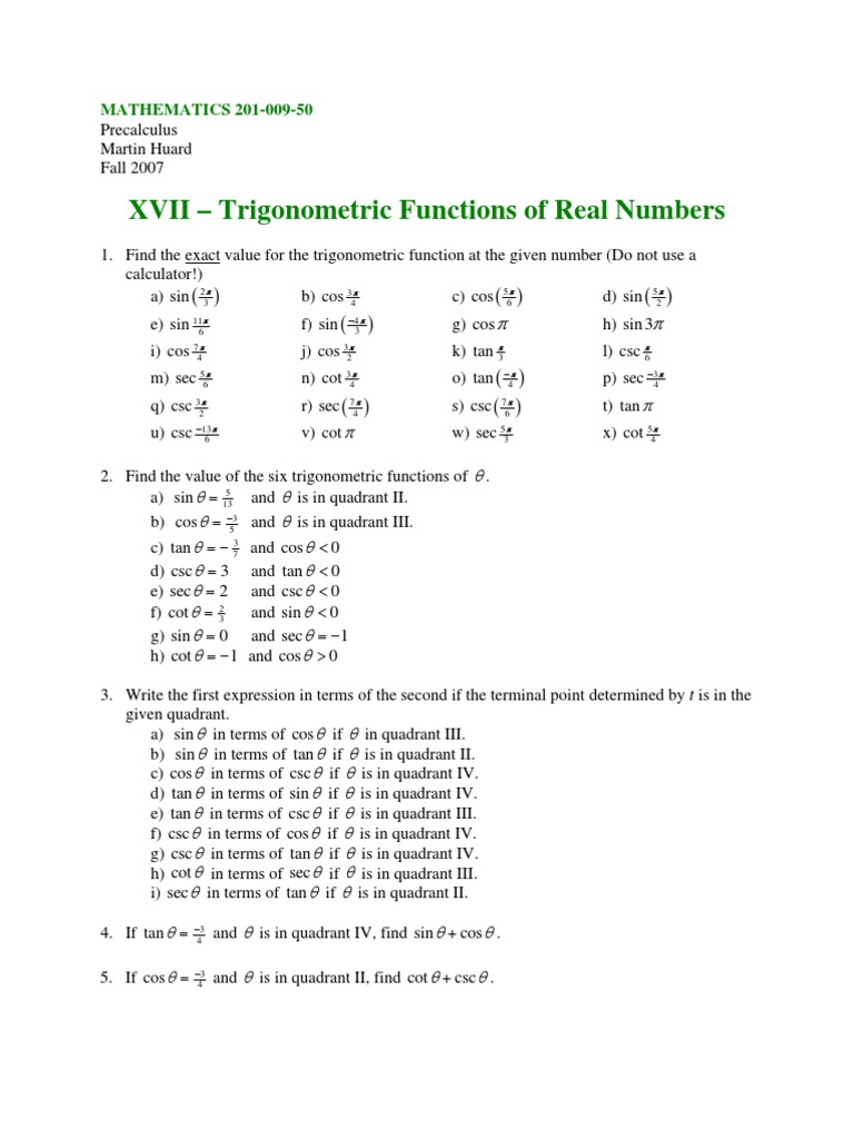 Trigonometric Functions Practice Guide | PDF | Sine | Lie Groups