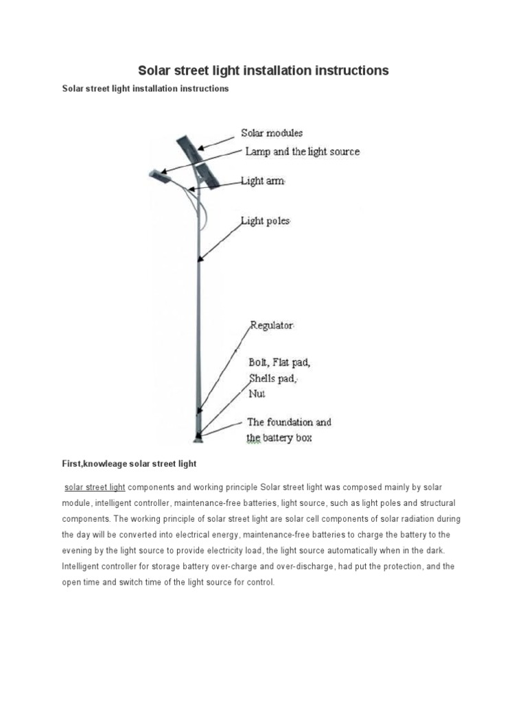 Solar Street Light Installation Guide | PDF | Street Light | Sun