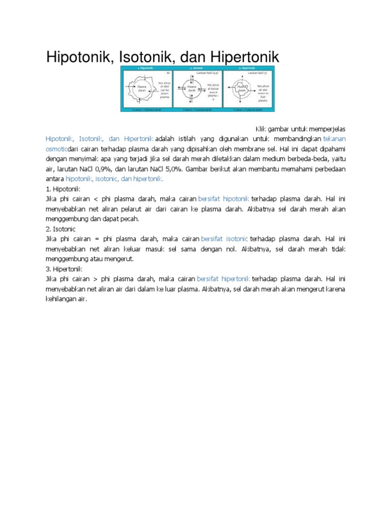 Cairan Isotonik Hipertonik Hipotonik | PDF