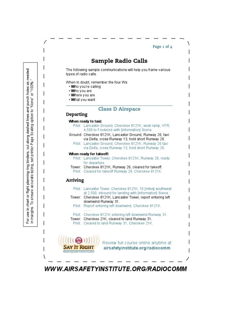 A8s1 Sample Radio Calls | Download Free PDF | Transponder (Aeronautics ...